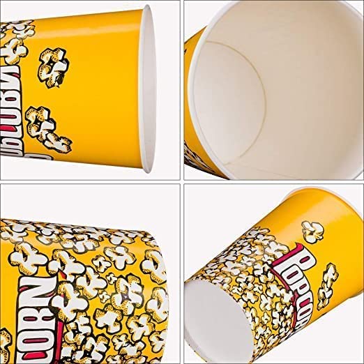 BLUFEU [50 Pack] 32 Oz Popcorn Buckets Disposable – Leakproof & Sturdy Popcorn Container – Large Popcorn Cups Disposable | Popcorn Bowls for Family Movie Night, Carnival theme parties, Movie theater