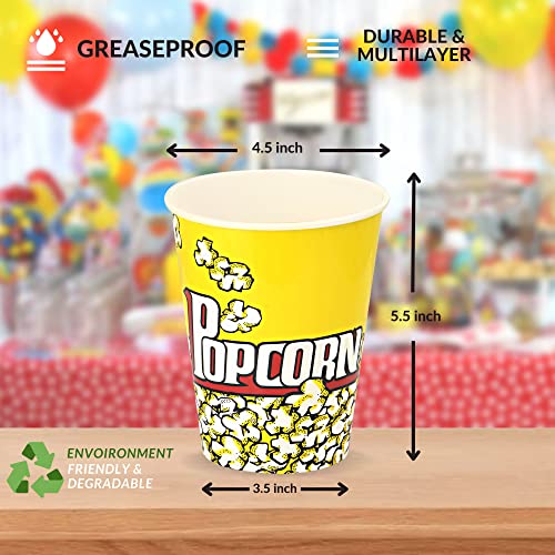 BLUFEU [50 Pack] 32 Oz Popcorn Buckets Disposable – Leakproof & Sturdy Popcorn Container – Large Popcorn Cups Disposable | Popcorn Bowls for Family Movie Night, Carnival theme parties, Movie theater