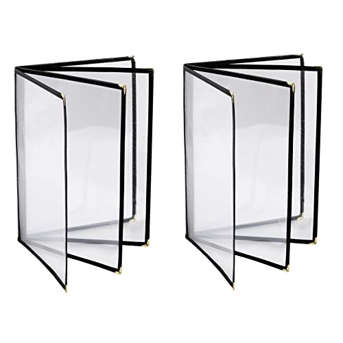 2PCS Menu Covers 8.5" x 11" Restaurant Menu Holder 4 Page 8 View Transparent Menu Sleeve,Fits A4 Size Paper for Restaurant Menu Home Project Office Daily Paper Chores and etc(Black)