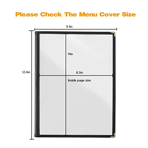 2PCS Menu Covers 8.5" x 11" Restaurant Menu Holder 4 Page 8 View Transparent Menu Sleeve,Fits A4 Size Paper for Restaurant Menu Home Project Office Daily Paper Chores and etc(Black)