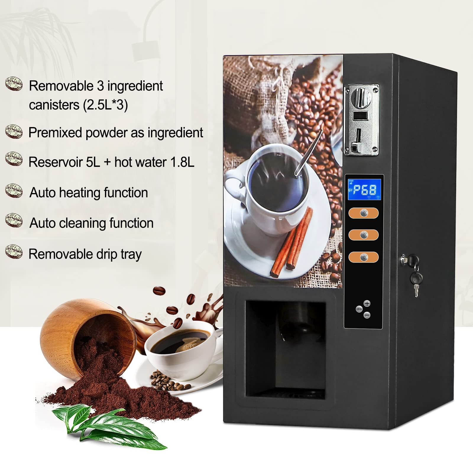 RXFSP Smart Commercial Fully Automatic Table type Self Coin Payment 3 Flavor Instant Hot Coffee Vending Machine Tea Milk