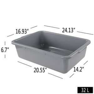 Jekiyo 32 L Large Commercial Bus Tubs, Gray Bus Tote Box Restaurant, 4 Packs