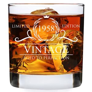 humor us goods 65th birthday gifts for men - 1958 vintage 11 oz whiskey glass - 65 year old birthday ideas gifts for men - 65th birthday decorations for men dad grandpa