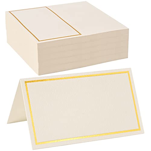 KraftiSky 100 Pack Place Cards for Table Setting with Gold Foil Border Table Tent Cards for Seating Perfect for Weddings, Dinner Parties, Banquets 2” x 3.5”