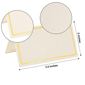 KraftiSky 100 Pack Place Cards for Table Setting with Gold Foil Border Table Tent Cards for Seating Perfect for Weddings, Dinner Parties, Banquets 2” x 3.5”