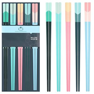 chopsticks dishwasher safe chopsticks reusable, 9.6 inch/24.3cm matte non-slip fiberglass chop sticks, chinese chopstick, morandi colorful-5 pairs