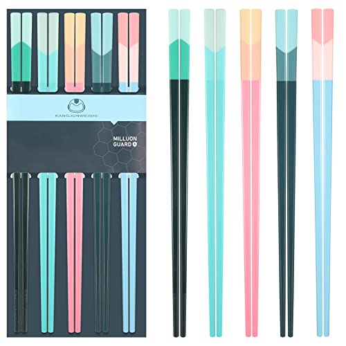 Chopsticks Dishwasher Safe Chopsticks Reusable, 9.6 inch/24.3cm Matte Non-Slip Fiberglass Chop Sticks, Chinese Chopstick, Morandi Colorful-5 Pairs