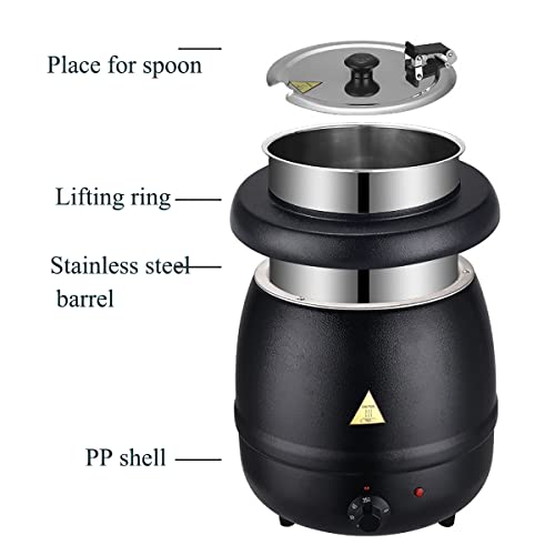 Commercial Soup Kettle Warmer,11 Qt Countertop Food Kettle Warmer with Hinged Lid and Detachable Stainless Steel Insert Pot for Restaurant, Party, Buffet, Catering