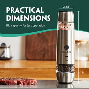 KucheCraft 2 in 1 Electric Salt and Pepper Grinder Rechargeable, Automatic Pepper Grinder Refillable and Sea Salt Mill, Stainless Steel Pepper Mill Grinder with Upgraded Grinding Precision