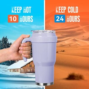 VQRRCKI 40 oz Tumbler with Handle and Straw - Stainless Steel Insulated Tumbler with 2 In 1 Lid - Keep Cold for 24 Hours or Hot for 10 Hours - Glacier Blue