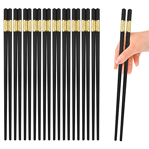 YTLX 10 Pairs Non-Slip Fiberglass Chopsticks, Reusable Chopsticks Gift Set Dishwasher Safe, Easy to Use and Clean, Square Lightweight for Home Kitchen, Hotel, Restaurant Dining Tools, Black and Gold