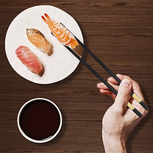 YTLX 10 Pairs Non-Slip Fiberglass Chopsticks, Reusable Chopsticks Gift Set Dishwasher Safe, Easy to Use and Clean, Square Lightweight for Home Kitchen, Hotel, Restaurant Dining Tools, Black and Gold