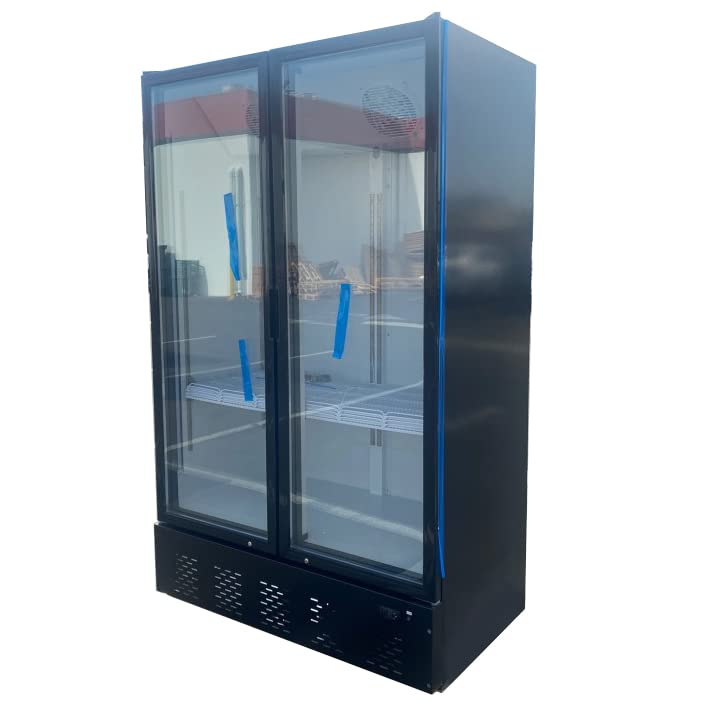 Commercial Refrigerator Glass 2-Door Swing Door Merchandiser Display Cooler Case Fridge NSF, Bottom-Mounted, 48 inches width, 30 cubic feet, 110V, Restaurant Kitchen Cafe SC-1076F