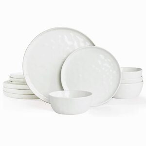 famiware mars plates and bowls set, 12 pieces dinnerware sets, dishes set for 4, white