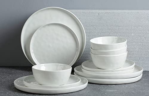 Famiware Mars Plates and Bowls Set, 12 Pieces Dinnerware Sets, Dishes Set for 4, White