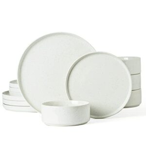 famiware plates and bowls set, 12 pieces dinnerware sets, dishes set for 4, white