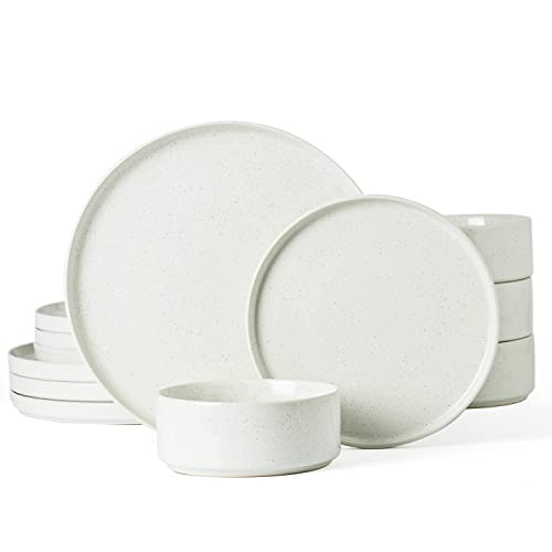 Famiware Plates and Bowls Set, 12 Pieces Dinnerware Sets, Dishes Set for 4, White