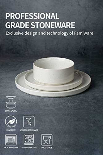 Famiware Plates and Bowls Set, 12 Pieces Dinnerware Sets, Dishes Set for 4, White