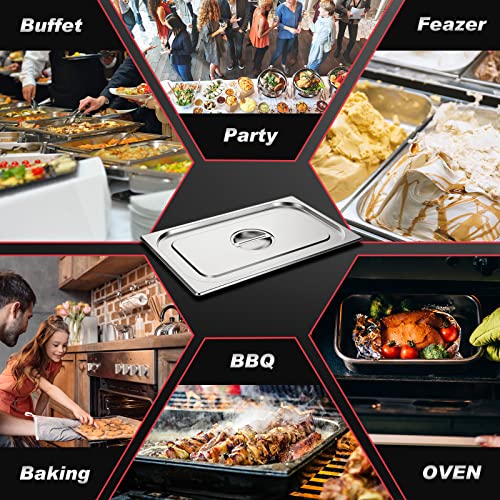 8 Pack Steam Table Pan Covers Full Size Hotel Pans Covers with Handle 0.8 mm Thick Stainless Steel 20.8"L x 12.8"W Commercial Food Pan Lid for Steam Food Pan, Buffet Pan, Roasting Pan