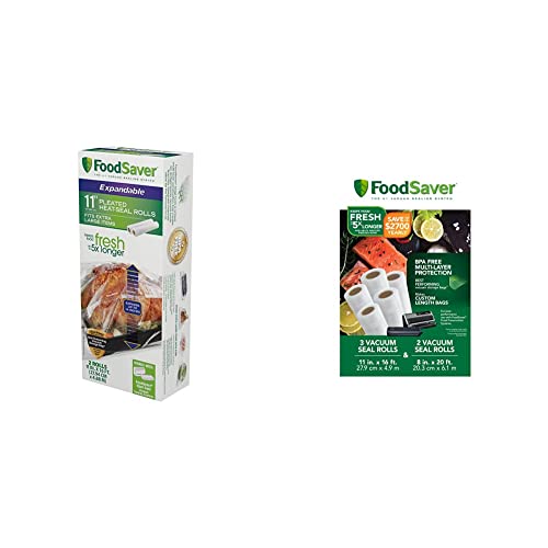 FoodSaver Vacuum Sealer Bags, 11" x 16' (Pack of 2) & Vacuum Sealer Bags, Rolls for Custom Fit Airtight Food Storage and Sous Vide, 8" (3 Pack) and 11" (2 Pack) Multipack