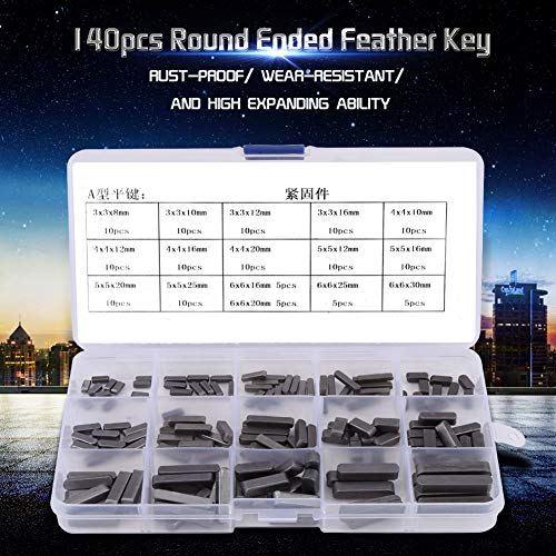 Watris Veiyi Parallel Square Stock Key, Shaft Feather Key, Key Stock Assortment, Parallel Drive Shaft Keys Sets, Pump Shaft Key, Flywheel Keys, Keyway Stock, Keyway Tension (140PCS)