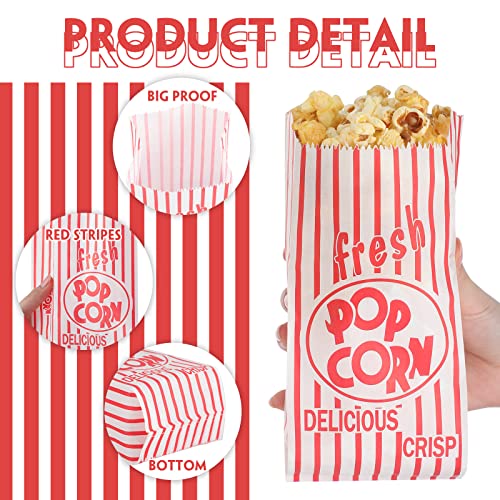 300 Pieces Mini Popcorn Bags Bulk Leak and Grease Resistant Paper Sleeves Retro Red and White Striped Pop Corn Bags for Carnival Movie Theme Party Concession Stand Supplies 3.5 x 3.4 x 8.2 Inch