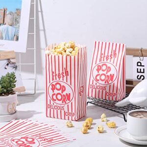 300 Pieces Mini Popcorn Bags Bulk Leak and Grease Resistant Paper Sleeves Retro Red and White Striped Pop Corn Bags for Carnival Movie Theme Party Concession Stand Supplies 3.5 x 3.4 x 8.2 Inch