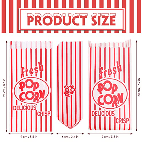 300 Pieces Mini Popcorn Bags Bulk Leak and Grease Resistant Paper Sleeves Retro Red and White Striped Pop Corn Bags for Carnival Movie Theme Party Concession Stand Supplies 3.5 x 3.4 x 8.2 Inch