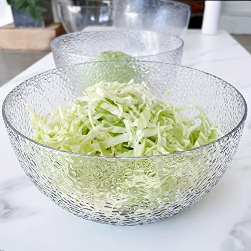 Qxbekmor Large Acrylic Salad Bowls 130 oz, Serving Bowls for Fruits, Popcorn, Chips, Dips, Condiments, Break-Resistant Set of 2, Clear Circular