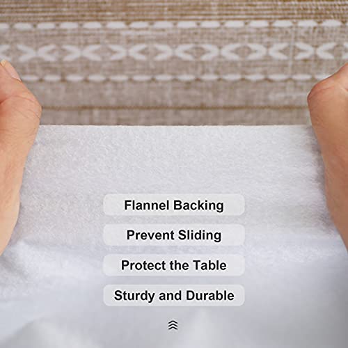 Vonabem 100% Waterproof Rectangle PVC Tablecloth, Vinyl Table Cloth Cover with Flannel Backing Oil Spill Proof Wipeable Table Cloths for Indoor Outdoor (Coffee Line,52X70IN)