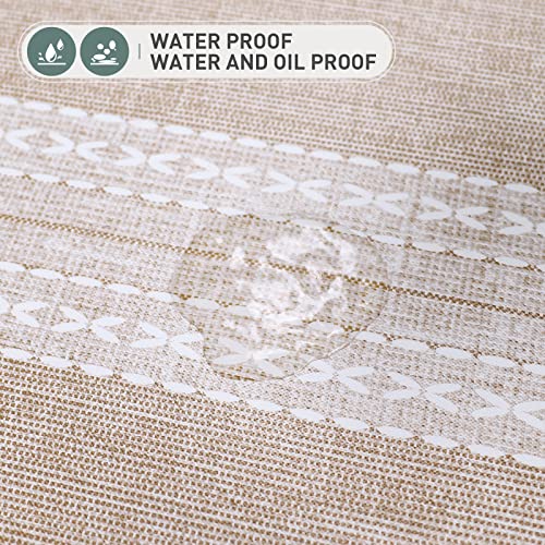 Vonabem 100% Waterproof Rectangle PVC Tablecloth, Vinyl Table Cloth Cover with Flannel Backing Oil Spill Proof Wipeable Table Cloths for Indoor Outdoor (Coffee Line,52X70IN)