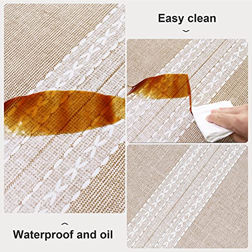 Vonabem 100% Waterproof Rectangle PVC Tablecloth, Vinyl Table Cloth Cover with Flannel Backing Oil Spill Proof Wipeable Table Cloths for Indoor Outdoor (Coffee Line,52X70IN)