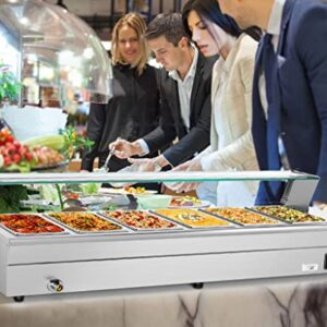 Worcest 6 Pan Commercial Food Warmer 110v 1500w Electric Stainless Steel Bain Steam Table Food Warmer with Large Capacity Pans for Catering and Parties Restaurants Business Occasion (110v 6-Pan)