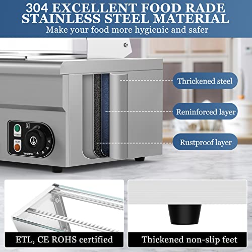 Worcest 6 Pan Commercial Food Warmer 110v 1500w Electric Stainless Steel Bain Steam Table Food Warmer with Large Capacity Pans for Catering and Parties Restaurants Business Occasion (110v 6-Pan)