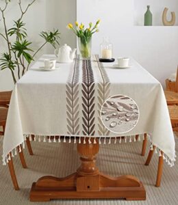 jiale table cloth rectangle table, heavy duty cotton linen waterproof tablecloths farmhouse tablecloth, soft and wrinkle free table cover with tassels, 55''x70'', 4-6 seats