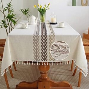 JIALE Table Cloth Rectangle Table, Heavy Duty Cotton Linen Waterproof Tablecloths Farmhouse Tablecloth, Soft and Wrinkle Free Table Cover with Tassels, 55''x70'', 4-6 Seats