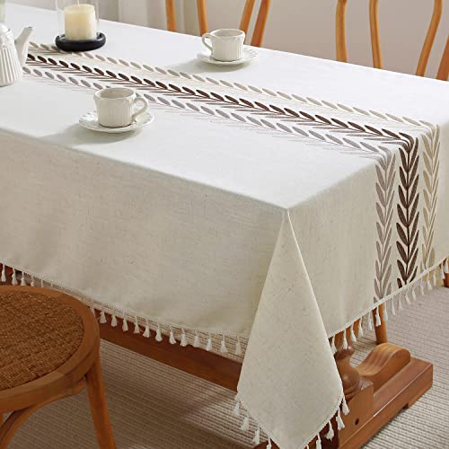 JIALE Table Cloth Rectangle Table, Heavy Duty Cotton Linen Waterproof Tablecloths Farmhouse Tablecloth, Soft and Wrinkle Free Table Cover with Tassels, 55''x70'', 4-6 Seats