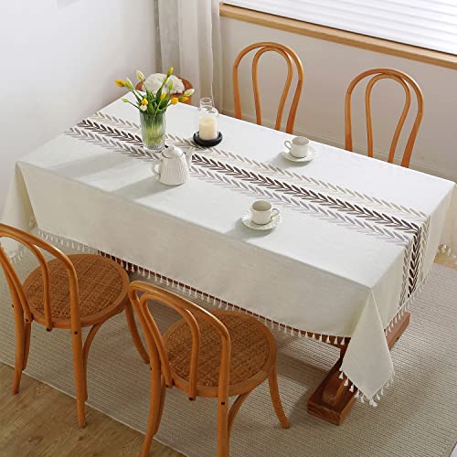 JIALE Table Cloth Rectangle Table, Heavy Duty Cotton Linen Waterproof Tablecloths Farmhouse Tablecloth, Soft and Wrinkle Free Table Cover with Tassels, 55''x70'', 4-6 Seats