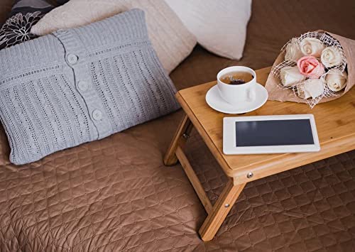 Francois et Mimi Bamboo Multi-Position Adjustable Serving Bed Tray with Drawer (Bamboo 22", Slate Blue)