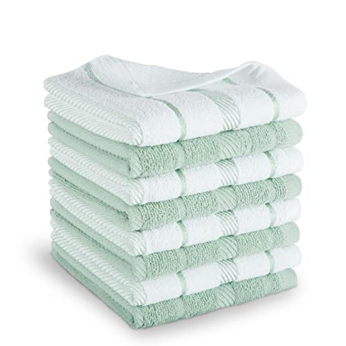 KitchenAid Albany Dishcloth 8 Pack Set, Pistachio/White, 12"x12"