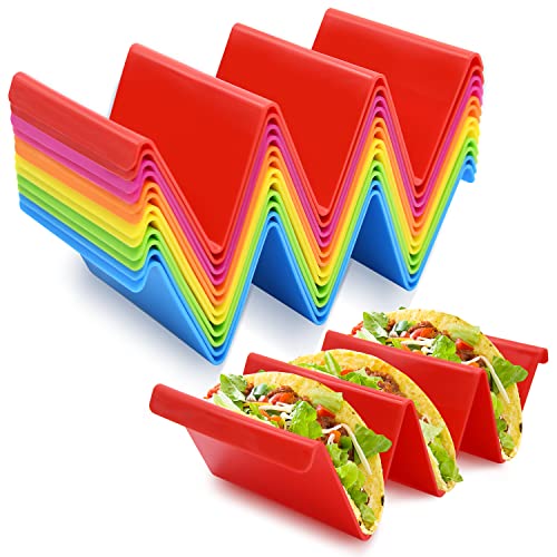 Taco Holder Set, 12 Pack/24 Pack Large Colorful Taco Tray, Taco Stand Each Can Hold 2 or 3 Tacos, Food Grade PP Material, Taco Tray Holder, Tacos Holder for Party, Dishwasher and Microwave(12 Pack)