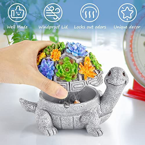 Grovind Ashtrays with Lid, Cute Turtle Outdoor Ashtray for Cigarettes, Windproof Ash Tray Decor for Home Office Indoor and Outdoor