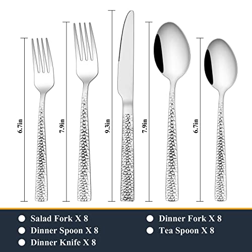 Hammered Silverware Set, Paincco 40-Piece Stainless Steel Square Flatware Set for 8, Tableware Cutlery Set, Utensil Set for Home Restaurant, Includes Fork Knife Spoon, Modern Design, Dishwasher Safe