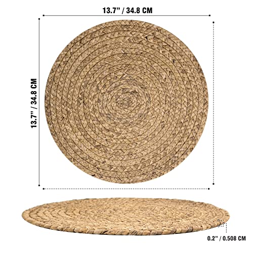 Haxhut Round Woven Placemats - Natural Placemats Set of 6, Straw Braided Rattan Placemats, 13.5 Inches, Non-Slip, Heat Resistant, Hand Woven Chargers for Dining Table (Pack of 6)