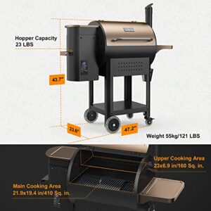 HiMombo Wood Pellet Grill and Smoker TWPG 570 sq, 8 in 1 BBQ Grill with 150-500℉ Auto Temperature Control, D2 Smoker Grill with Extendable Hopper, Foldable Table Legs and Cover, for Outdoor Grill,Smoke,Bake and Roast