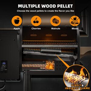 HiMombo Wood Pellet Grill and Smoker TWPG 570 sq, 8 in 1 BBQ Grill with 150-500℉ Auto Temperature Control, D2 Smoker Grill with Extendable Hopper, Foldable Table Legs and Cover, for Outdoor Grill,Smoke,Bake and Roast