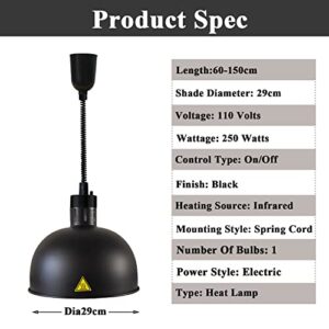 Hanging Food Heat Lamp Infrared Food Warmer Fry Heating Lamp 250W with Light Bulb (Dia 29cm(Black))