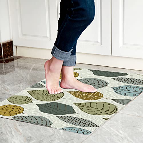 Cosilyt 1/10 Inch Ultra Thin Front Door Mat Rug Indoor Entrance Inside Non Slip, Large Waterproof Rubber Kitchen Rug and Interior Home Washable Door Mat, 24"×35", Multi Leaves