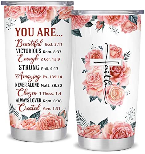 Christian Tumbler Gifts for Women, Religious Gifts, Inspirational Gifts with Bible Verse God - Mothers Day, Birthday Gifts for Her, Best Friend, Sister, Coworker, Mom - 20oz Faith God Tumbler