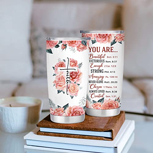 Christian Tumbler Gifts for Women, Religious Gifts, Inspirational Gifts with Bible Verse God - Mothers Day, Birthday Gifts for Her, Best Friend, Sister, Coworker, Mom - 20oz Faith God Tumbler